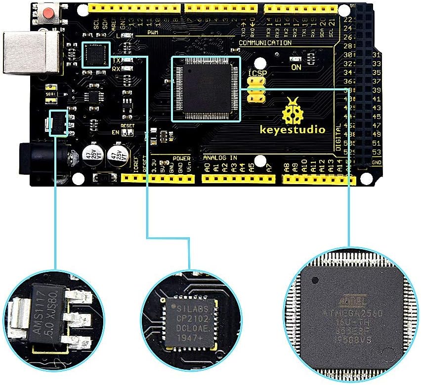 KEYESTUDIO MEGA 2560 R3 Controller Board ATmega2560-16AU Compatible ...