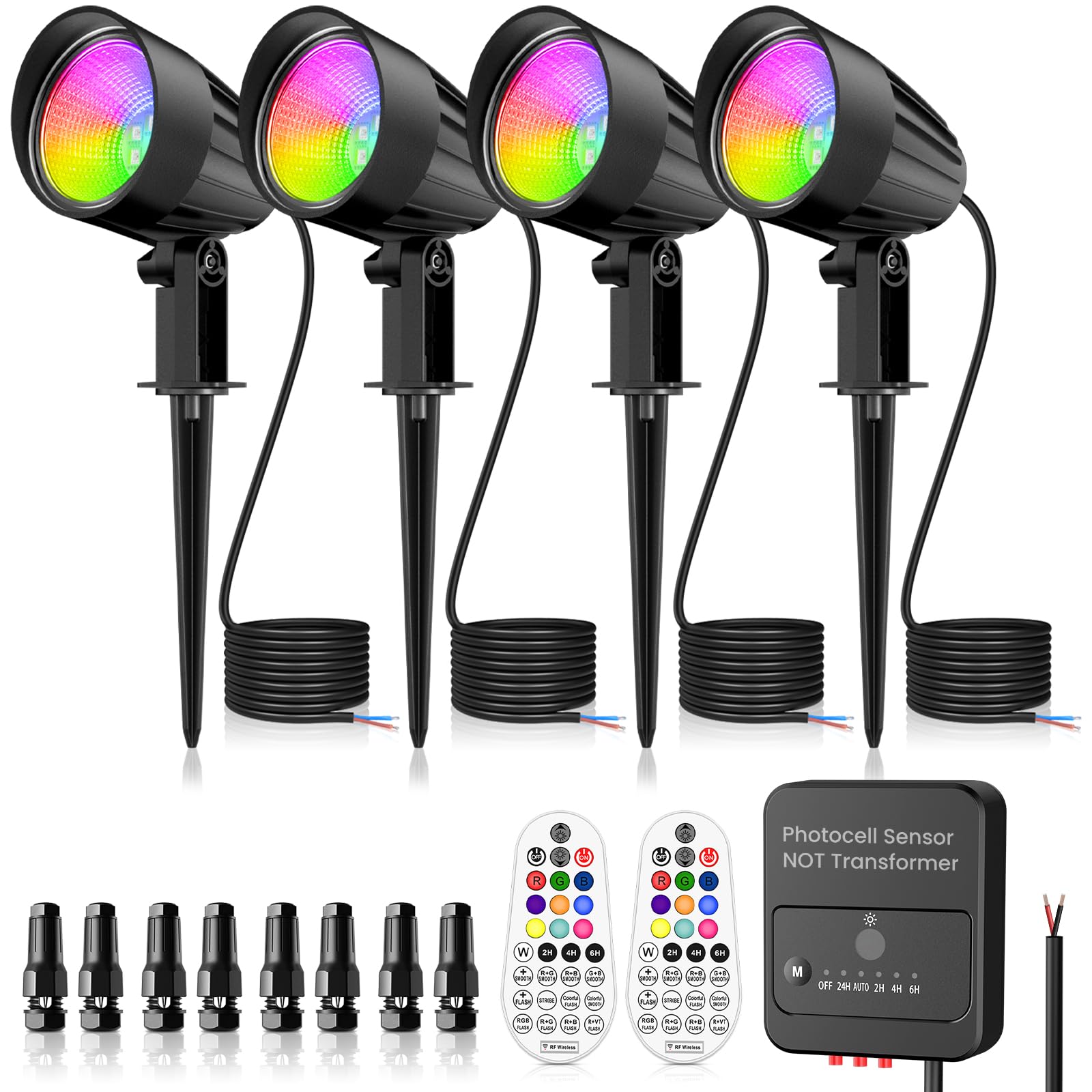 ZZXX 15W RGBW Low Voltage Landscape Lighting Color Changing Spotlight Outdoor IP66 Waterproof ...