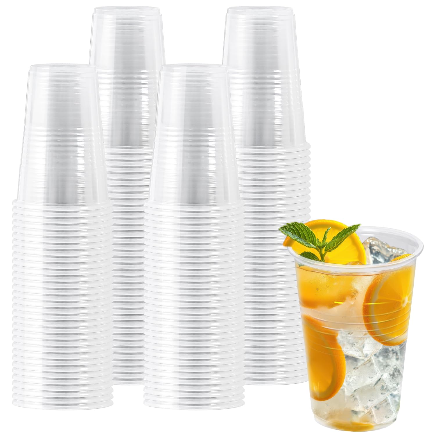 Huifany 200 Pack 9 oz Plastic Cups, Clear Plastic Cups Disposable ...