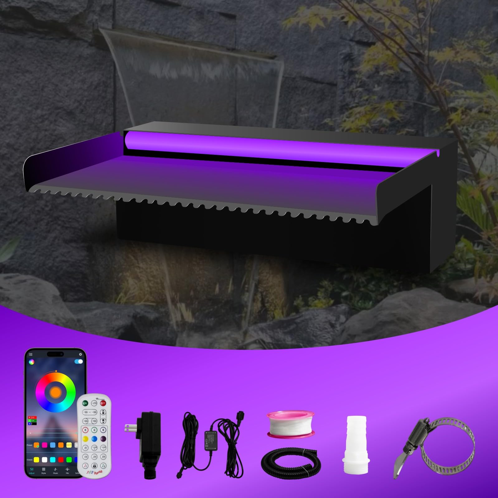 Pamopamo Pool Waterfall Spillway Stainless Steel Pond Fountain, APP ...