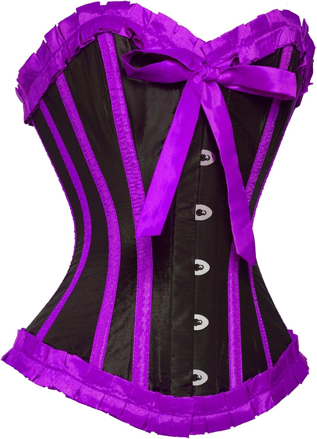 Purple Black Full Steel Boned Authentic Overbust Corset Basque Bustier ...