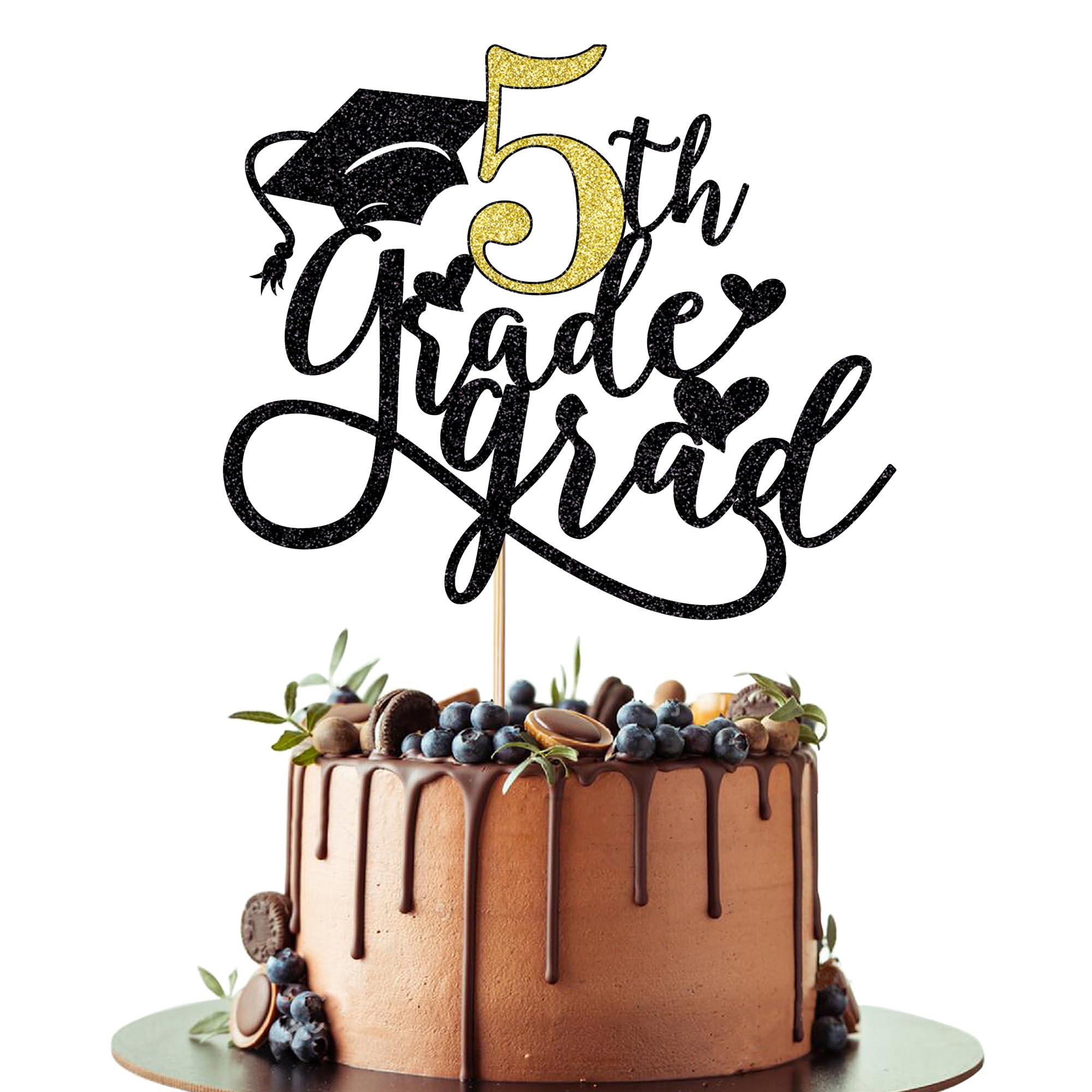 Leetaivie Black Gold Glitter 5th Grade Grad Cake Topper, Boy Girl Fifth ...