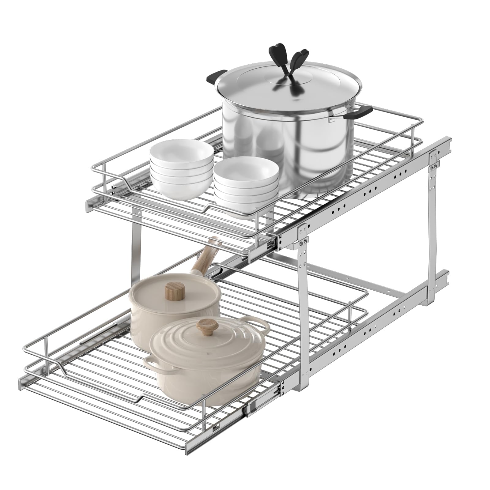 homdiy 2 Tier Pull Out Cabinet Organizer, 14" W x 21" D Cabinet Pull ...