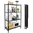 Amazon.com: HPONQIONE 4-Tier Foldable Storage Shelf with Wheels,Storage ...