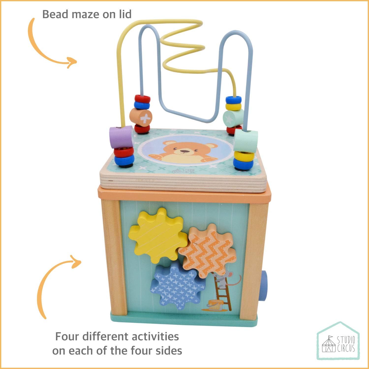 jumini Wooden Activity Cube Bead Maze Toy – 5 in 1 Play Activity Cube ...