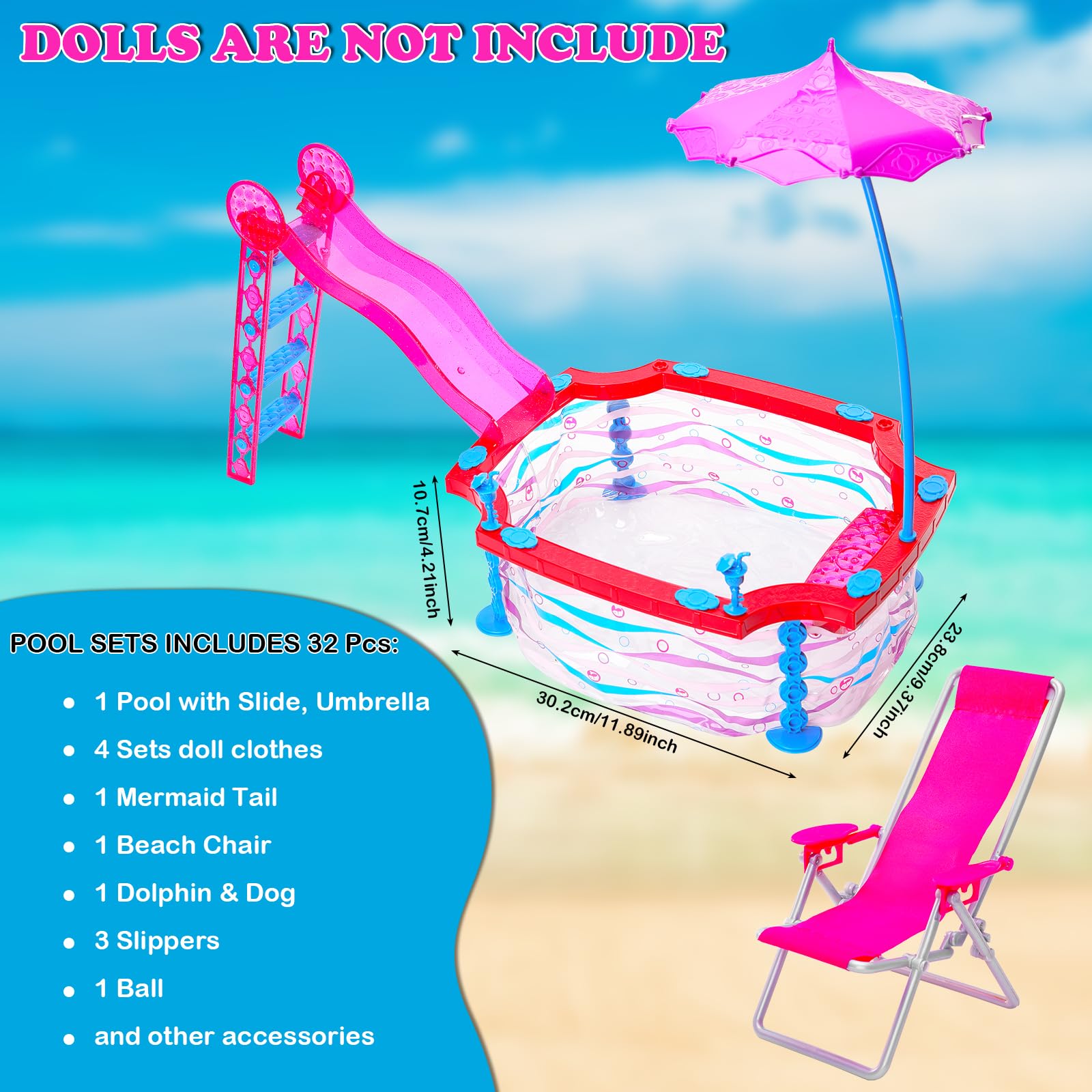 Mua BARWA Doll Pool Playset Clothes and Accessories Includes Pool Party ...
