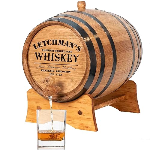 Personalized 2 Liter American Oak Whiskey Aging Barrel with Wood Stand ...