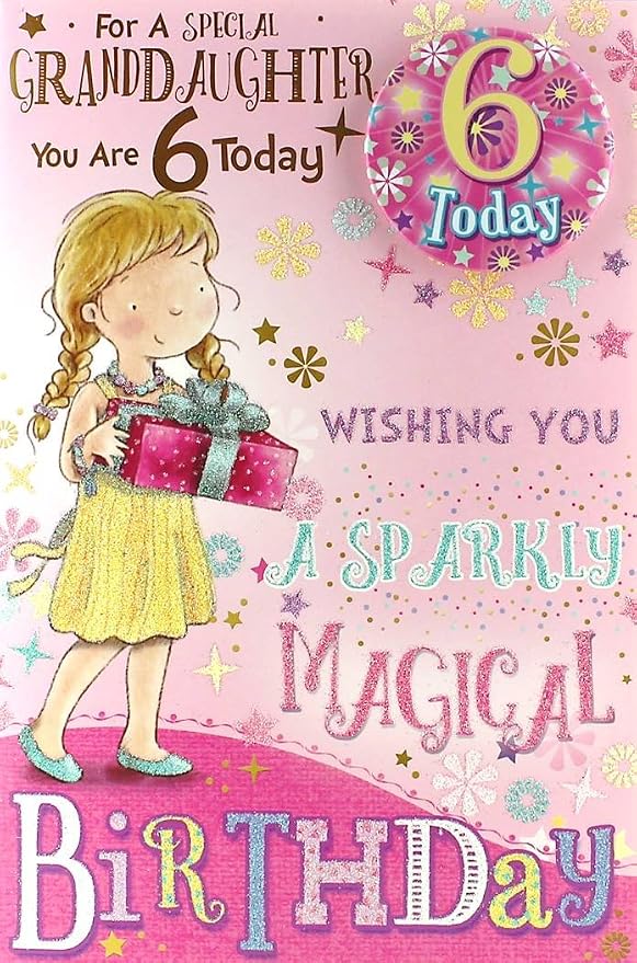 Granddaughter 6th Birthday Card Badge 6 Today Girl Gift Flowers Granddaughter 6th Birthday Card Badge 6 Today Girl Gift Flowers