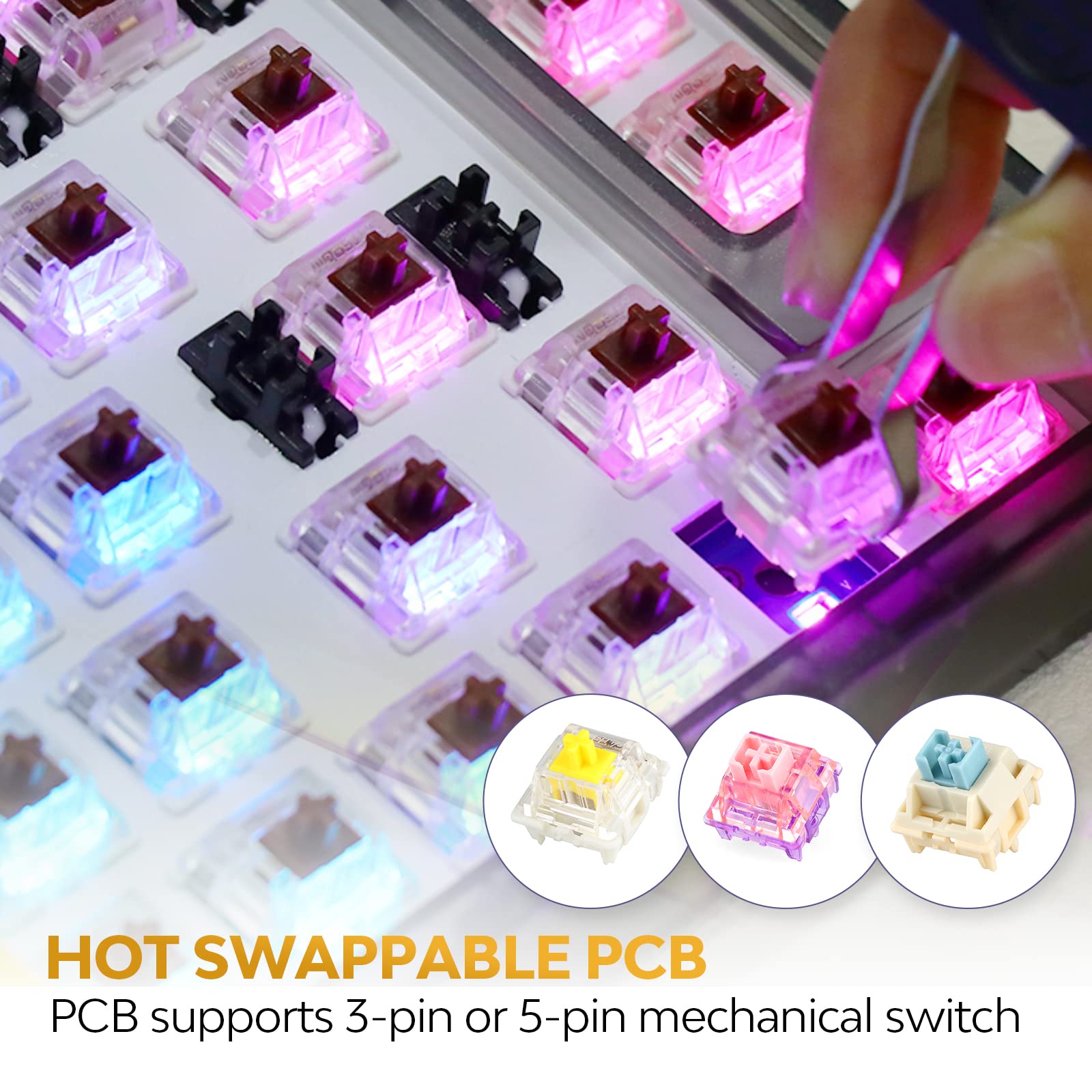 Epomaker TH66 PRO 65% Hot Swappable RGB 2.4GHz/Bluetooth 5.0/teclado de ...