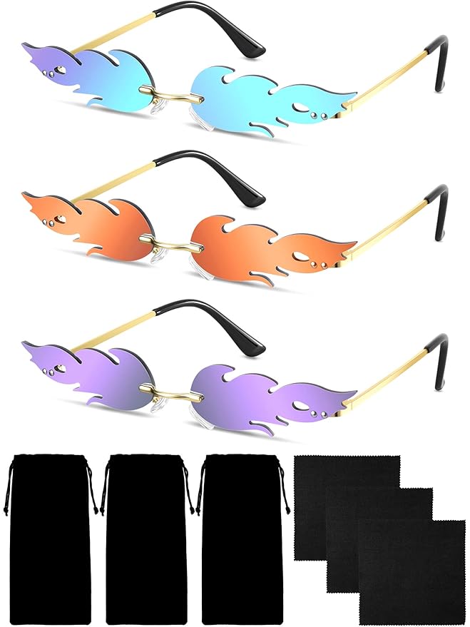 Buy 3 Pairs Fire Flame Sunglasses Flame Shape Sunglasses Novelty ...