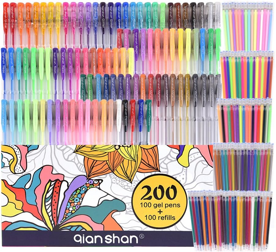 200 Pack Gel Pens set for coloring - 100 Pens PLUS 100 Refills ...