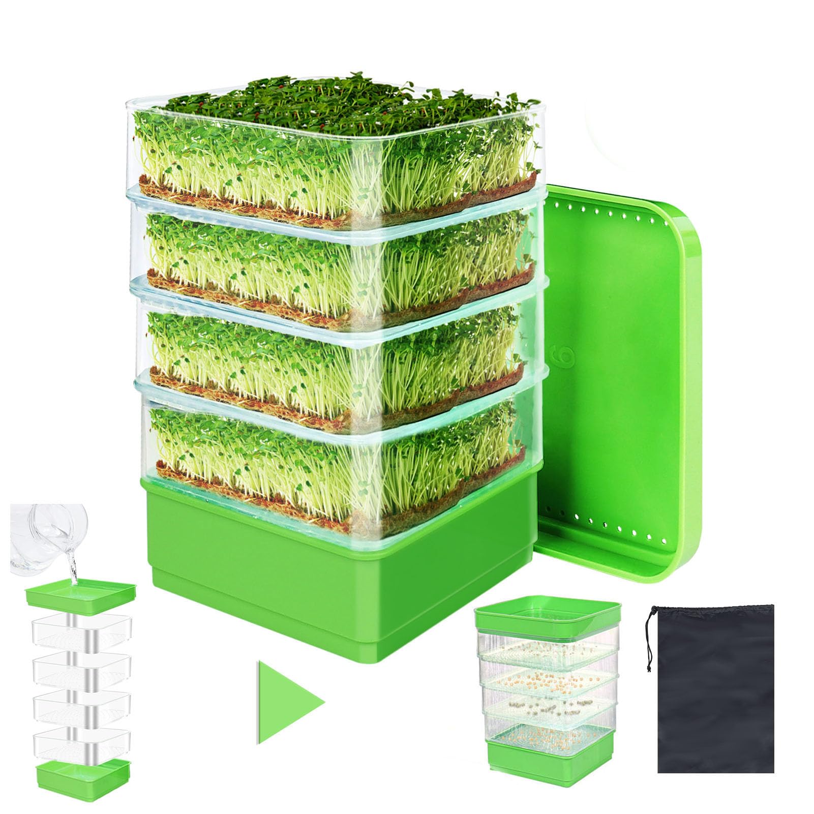 Mua 4-Tier Seed Sprouting Kit with Drain Holes and Drain Tray, Upgrade Stackable Microgreens ...