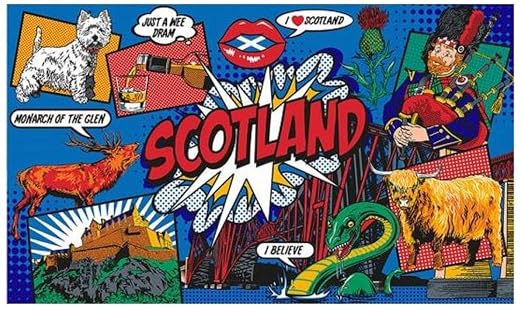 Scotland Pop Art Tea Towel Souvenir Gift Blue Scottish Collage Scenes ...