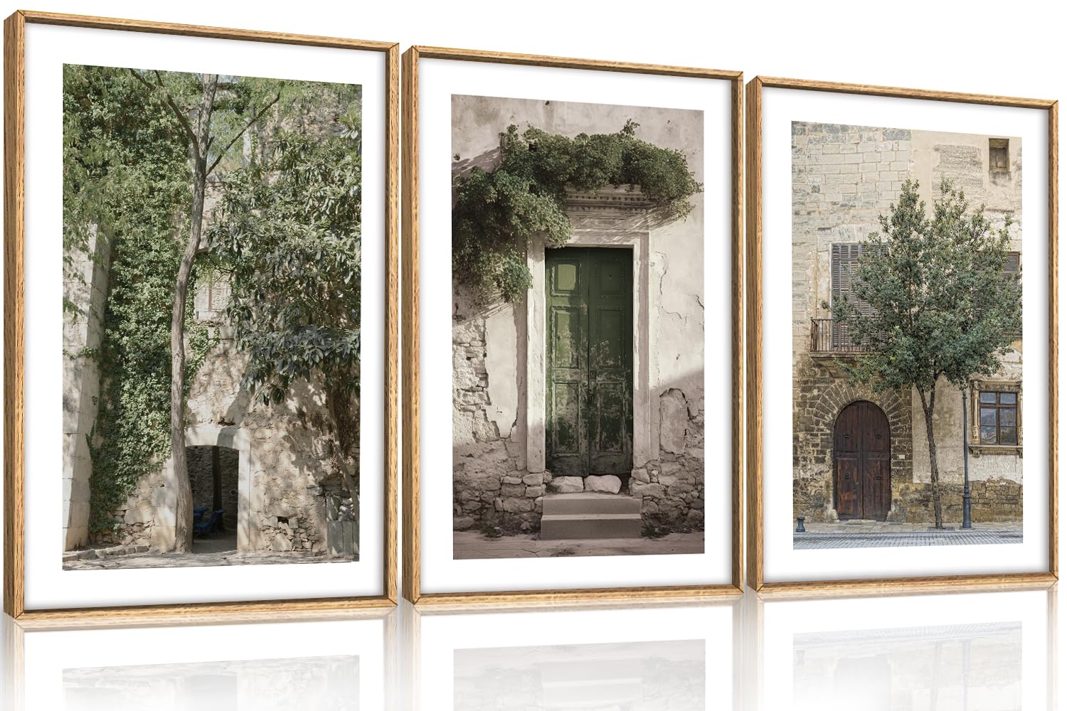 HOURIA Large Vintage Italy City Landscape Framed Canvas Wall Art Set ...
