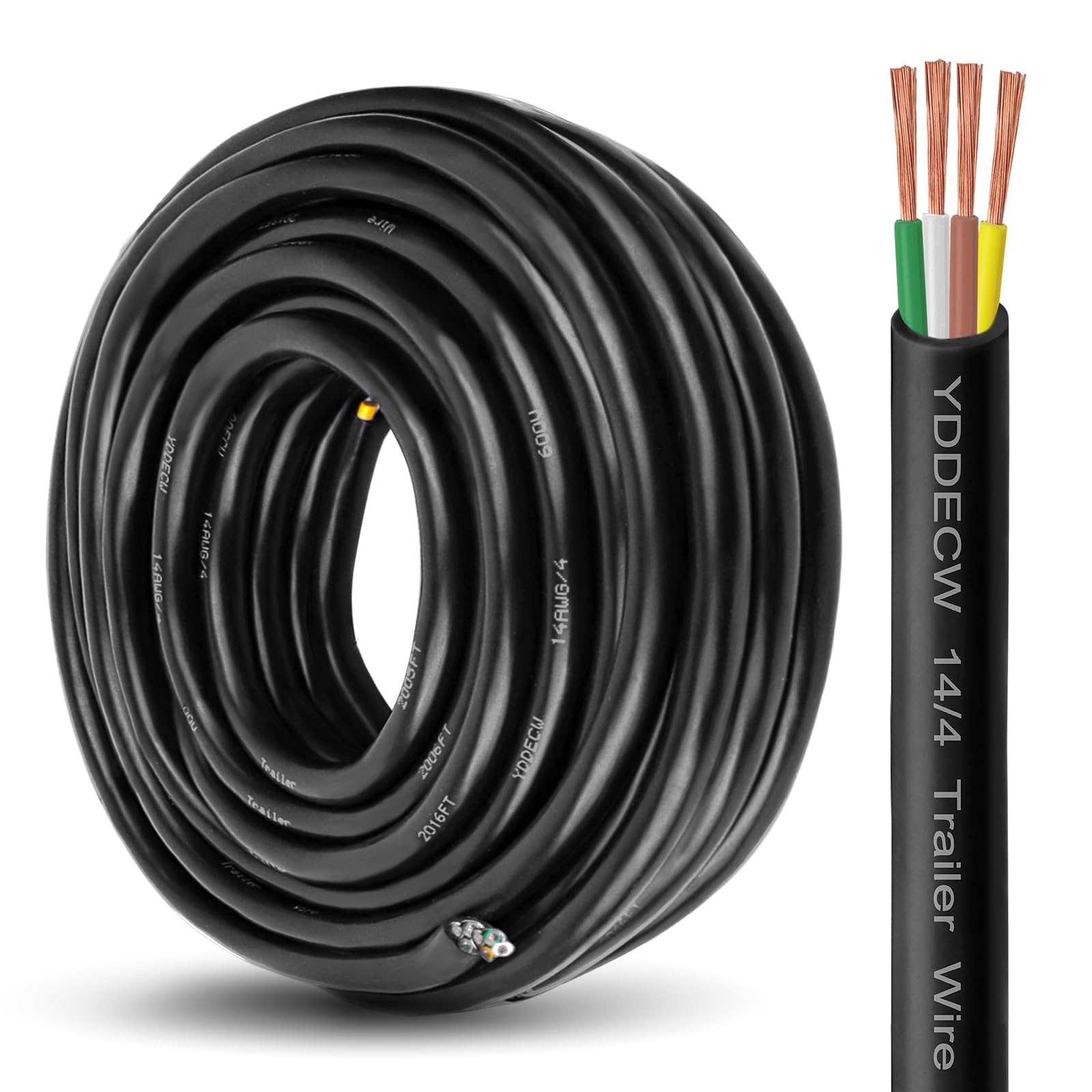 4 Way Trailer Wire - 14 Gauge 4 Conductor 30FT Pure Copper Heavy Duty ...
