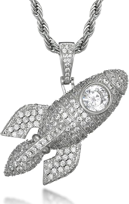 FEEL STYLE Rocket Pendant CZ Diamond Space-Rocket Necklace for Men ...