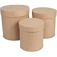 Amazon.com: Tall & Round Paper Mache Boxes with Lids (Set of 3) - Brown ...