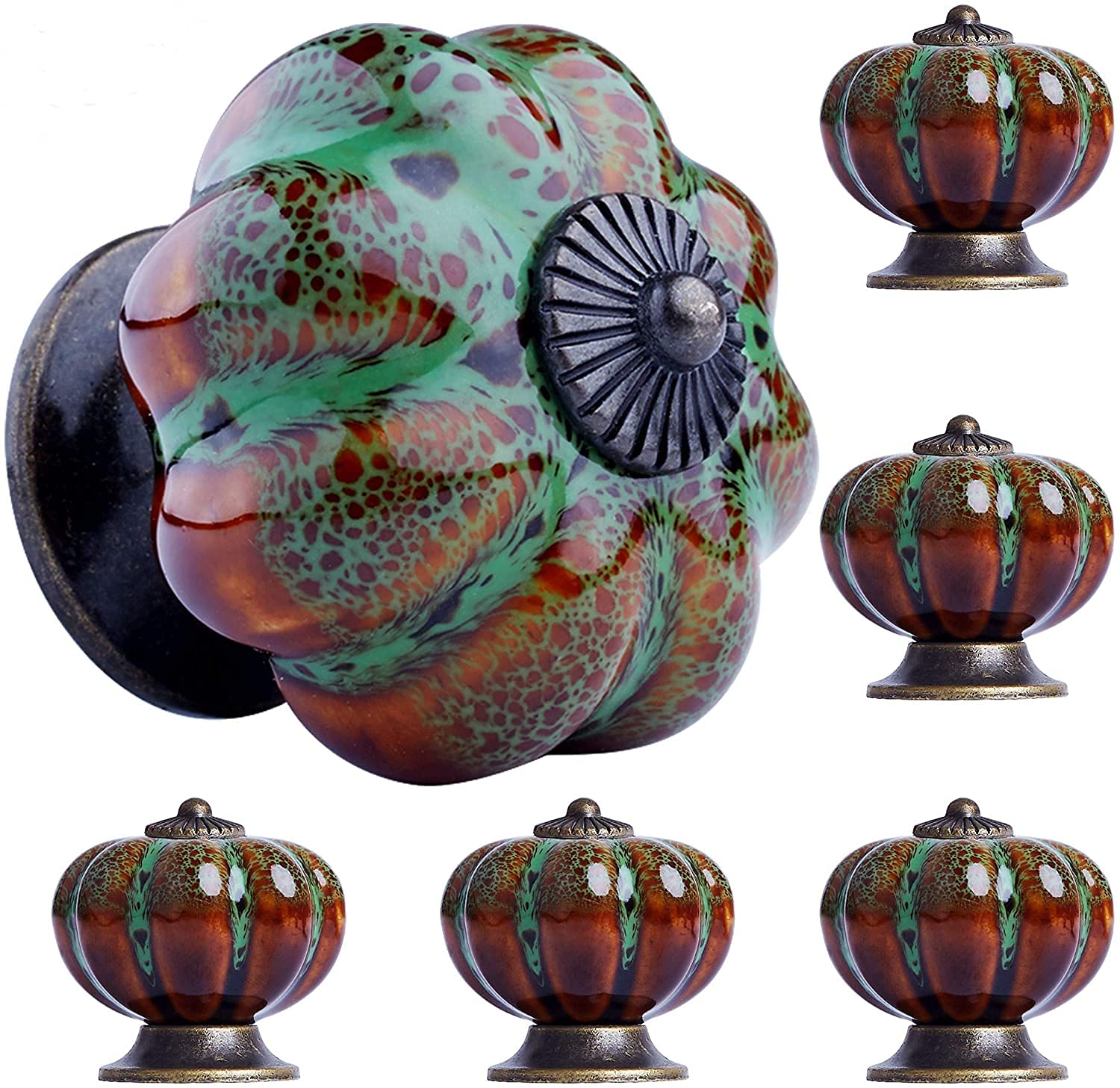 OLAYA Handles Drawer Handles Cabinet Handles Ceramic Knobs Retro and Elegant Pumpkin Knobs ...