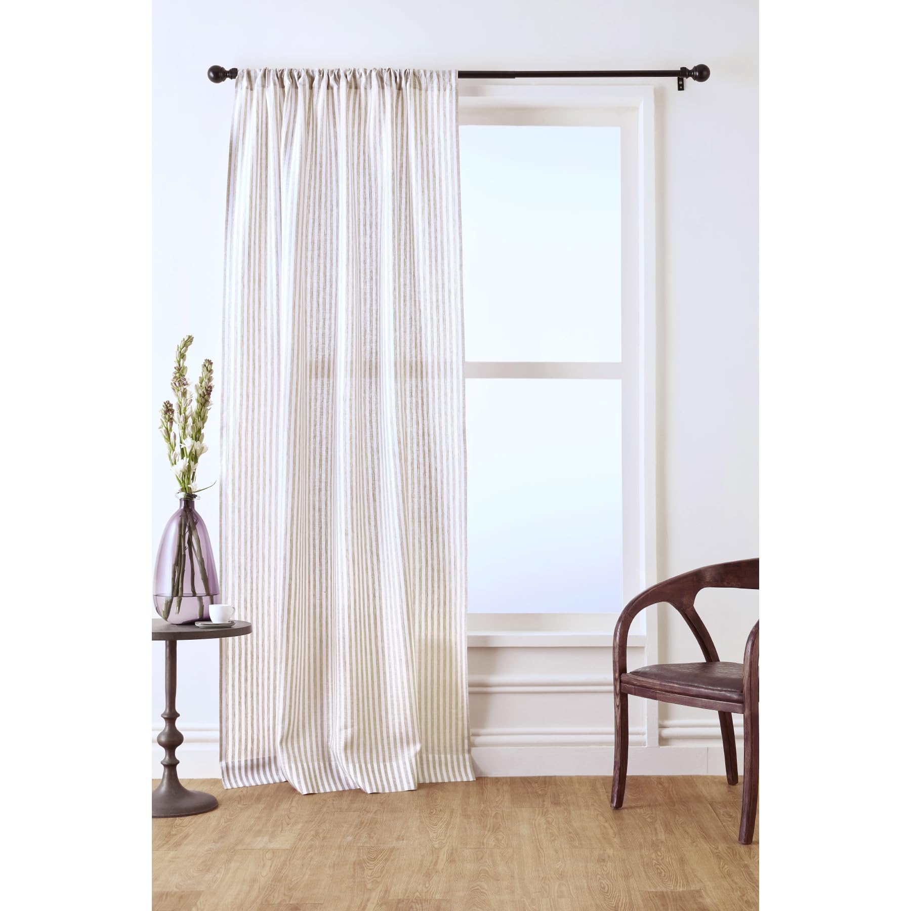 Solino Home 100% Pure Linen Curtain 63 Inches Long – Natural and White ...