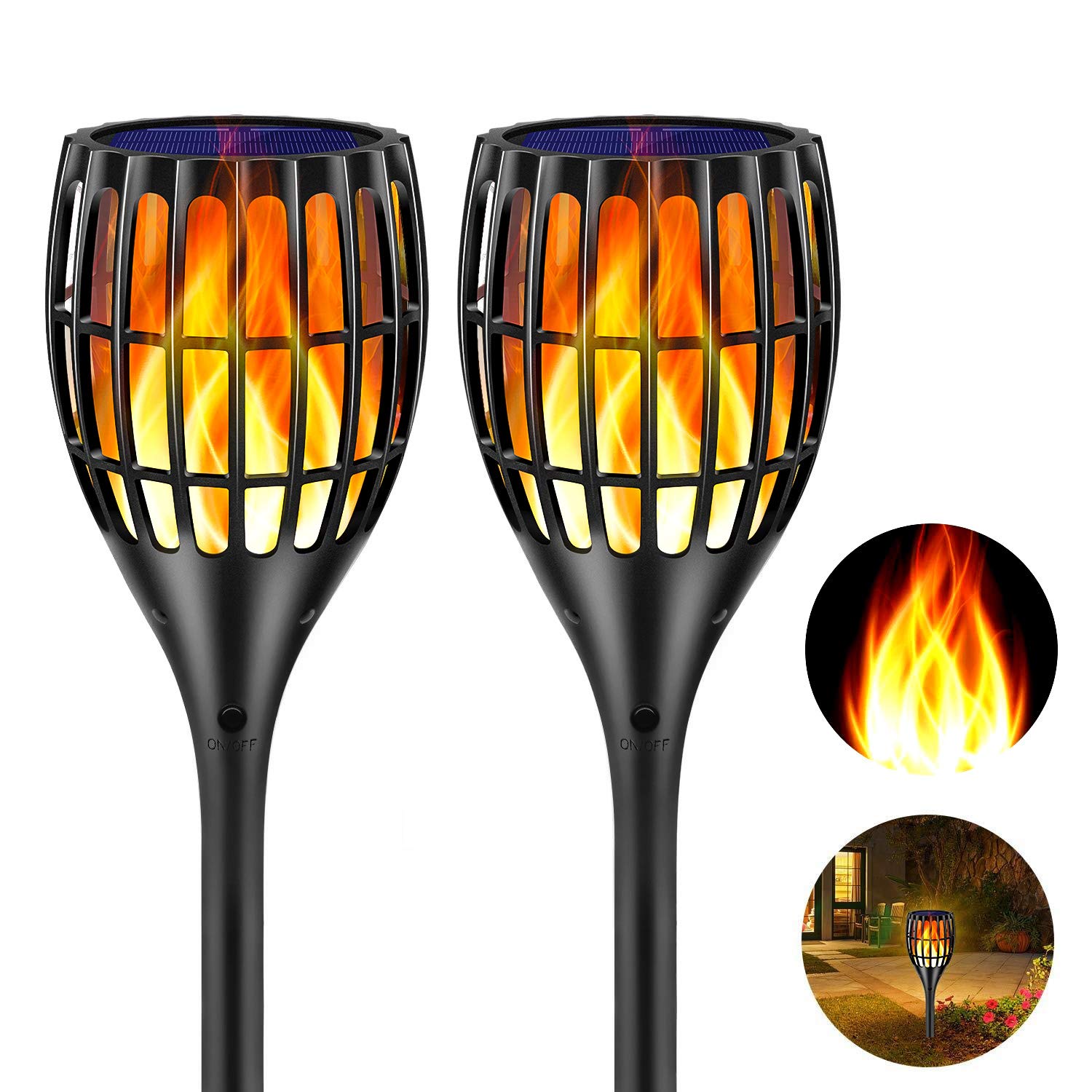 Ollivage Solar Torch Flame Lights Waterproof Flickering Flames Solar ...