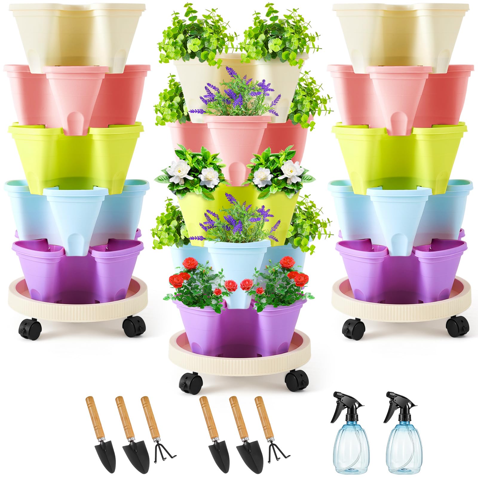 Funnymoom 3 Set of 5 Tier Vertical Planter Stackable Tower Planters ...