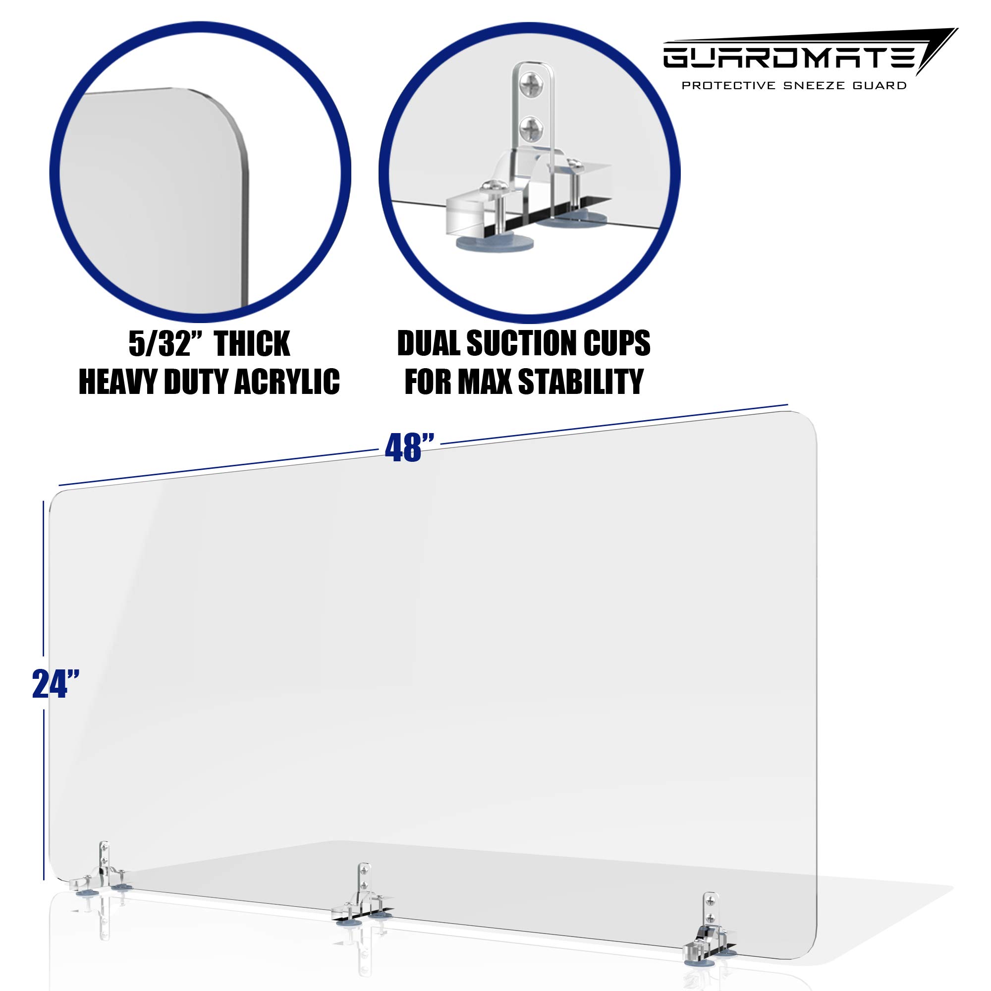 GUARDMATE | Premium Plexiglass Shield Sneeze Guard | 48"W x 24"H | L ...