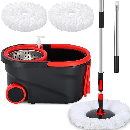 Spin Mop and Bucket with Wringer Set on Wheels, 360° Spinning Mop ...