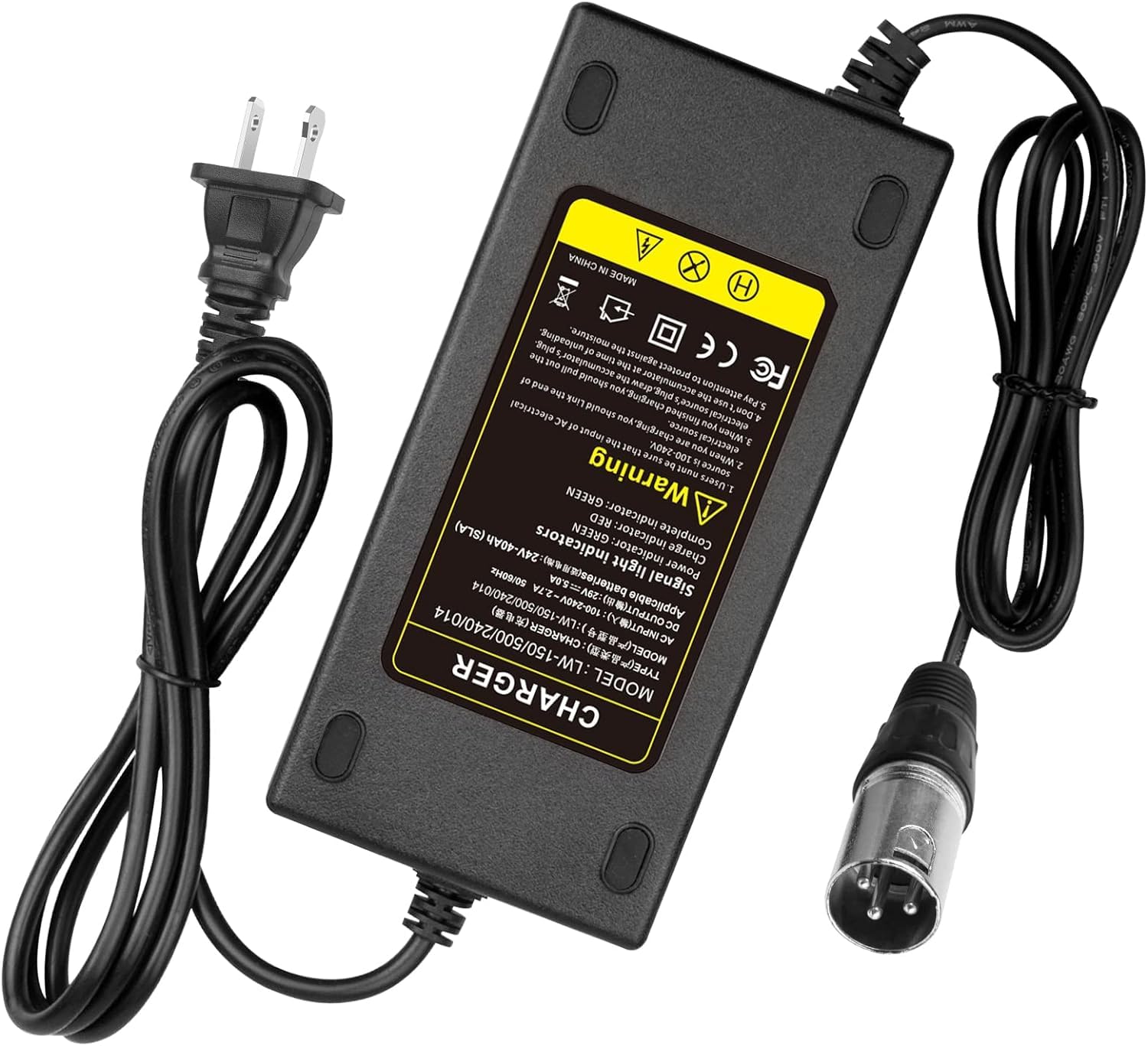 TREE.NB 24V 5A Lead Acid Battery Charger 3-Pin Male XLR Connector for Electric Bike, Wheelchair ...