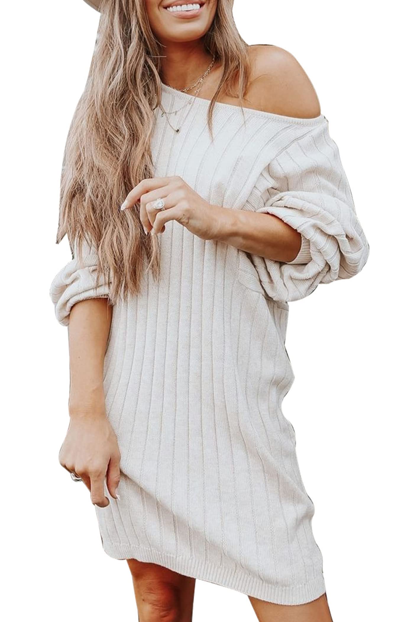 PRETTYGARDEN Women's Pullover Sweater Dresses Casual Long Sleeve Ribbed ...