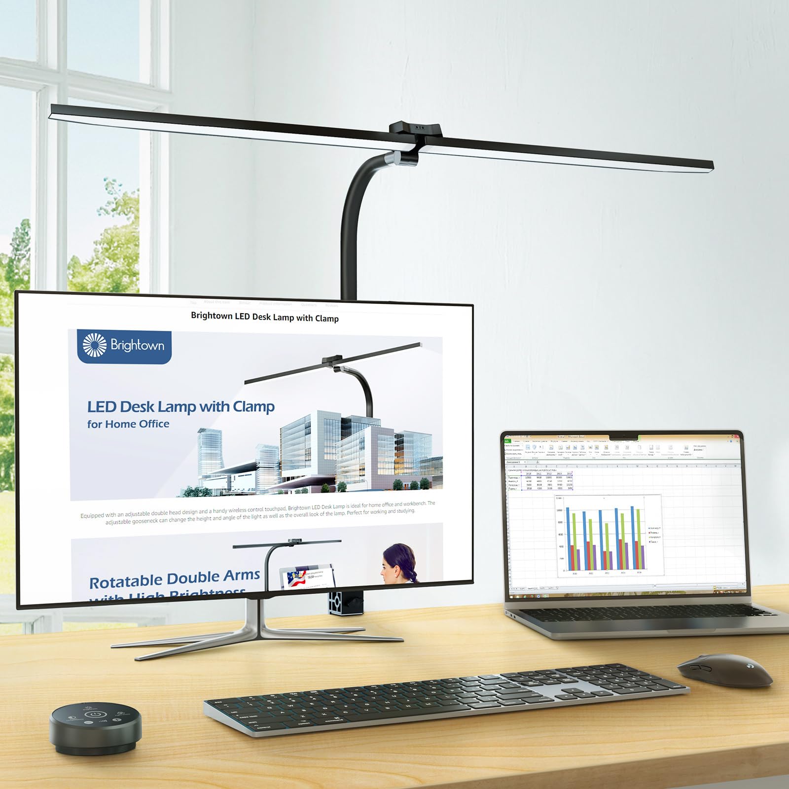 Brightown LED Desk Lamp for Office Home, 24W Double Head Architect Desk ...
