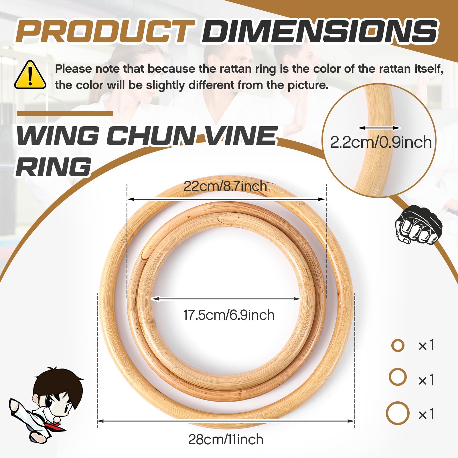 Mua Blueweenly 3 Pcs Wing Chun Rattan Ring Kung Fu Ring Wing Chun ...