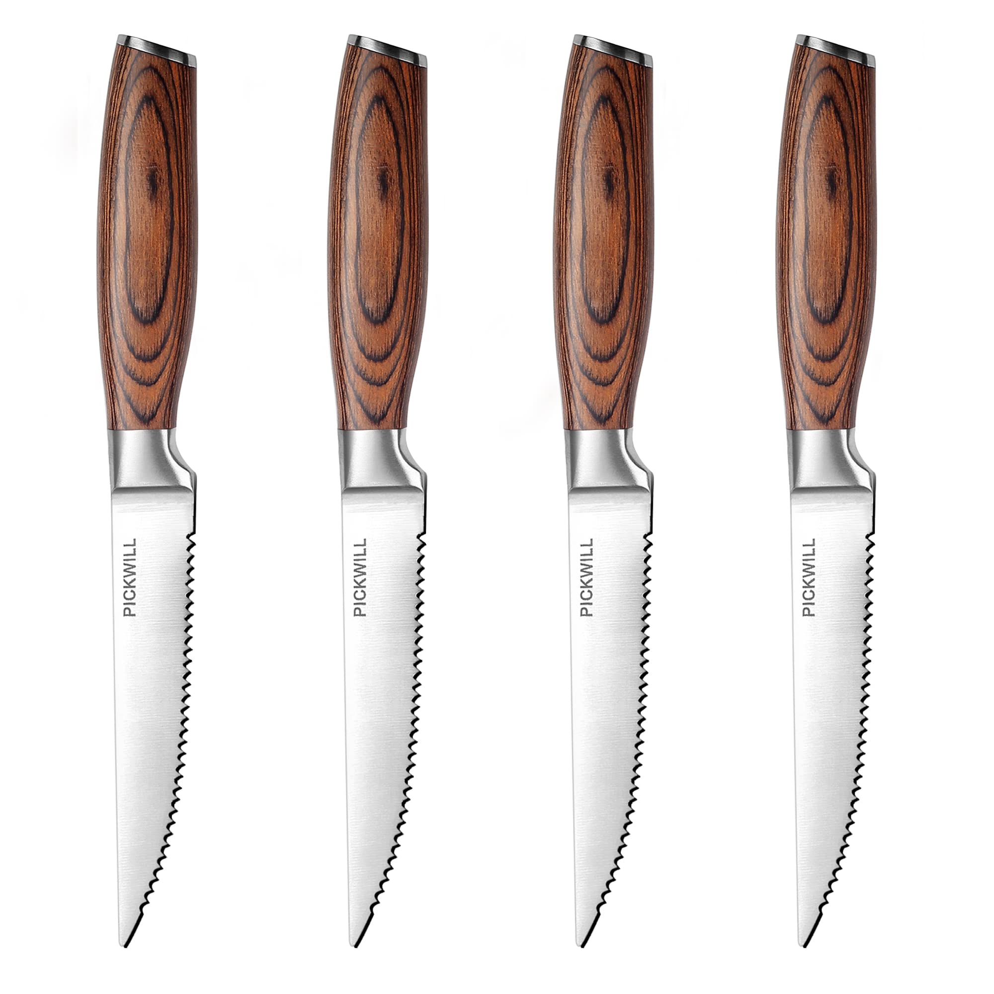PICKWILL Steak Knives,Steak Knives Set of 4, Ergonomic Wood Handle, 4.5 ...