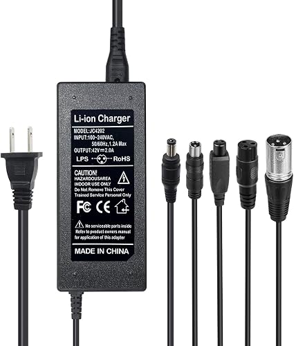 42V 2A Charger 5 Plugs for Scooter 36V Lithium Battery, Pack DC 5.5 * 2 ...