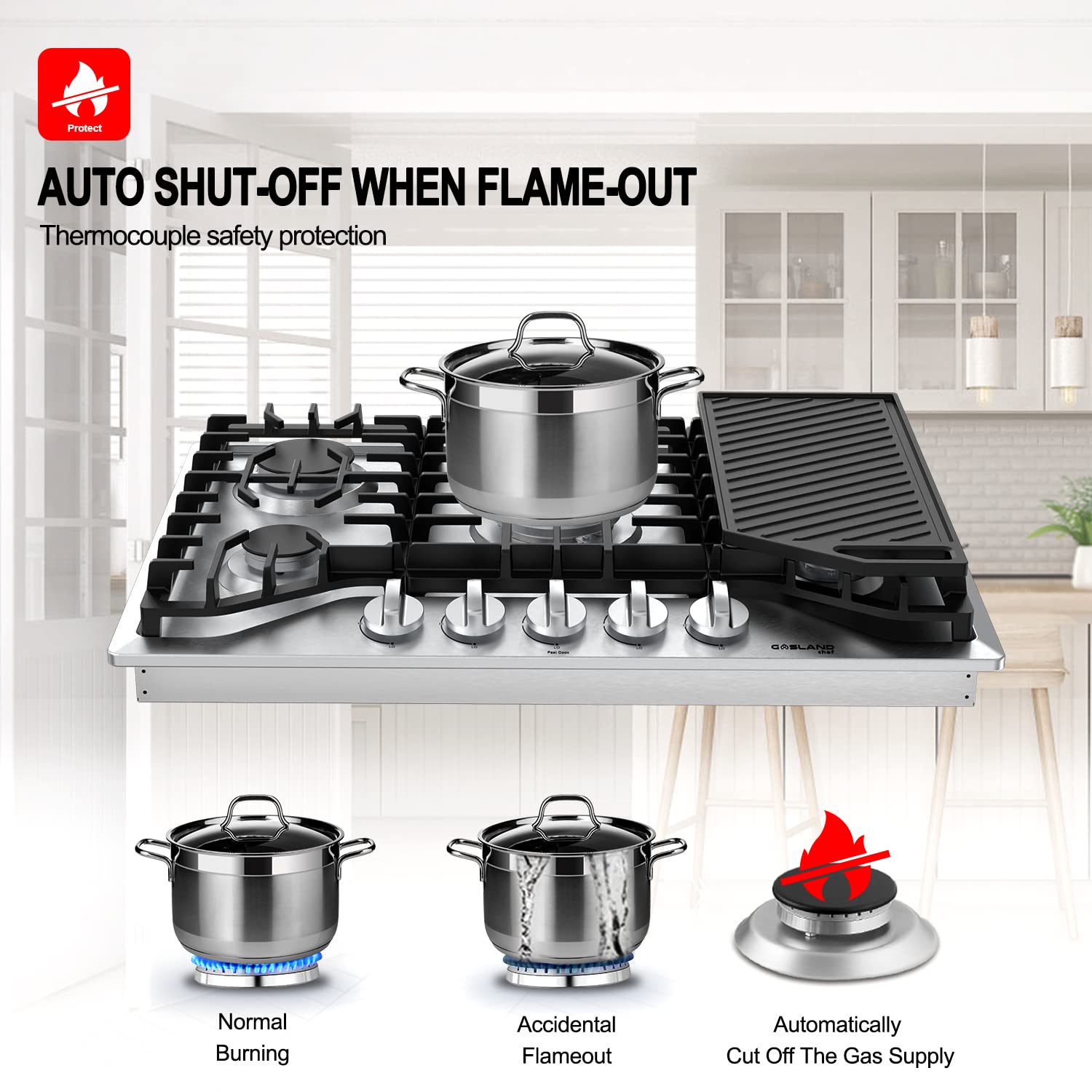 Mua 30 Inch Gas Cooktop with Griddle, GASLAND Chef PRO GH3305SF Gas ...