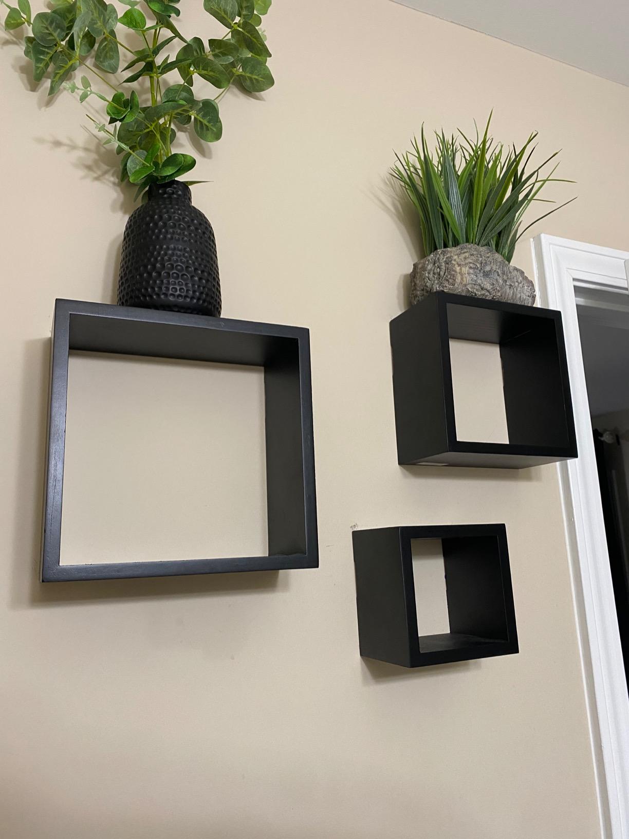 $7/mo - Finance MELANNCO Floating Wall Square Cube Shelves - Wood, Set ...