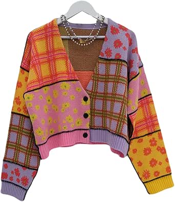 Suéter Y2K con estampado floral de manga larga con cuello en V y ...