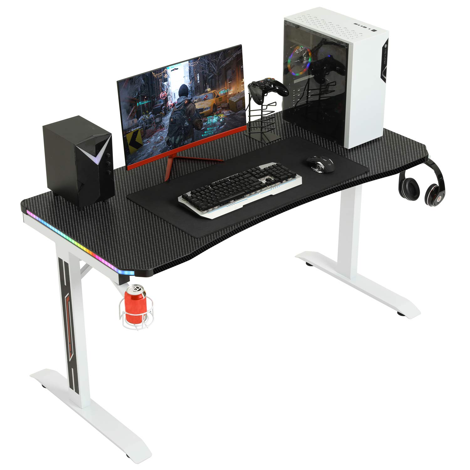 Buy Sedeta Gaming Computer Desk, 55'' Gaming Table Desk with RGB Lights ...