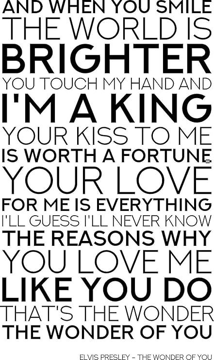 Elvis Presley Wall Art Sticker Decal The Wonder of You Lyrics Music ...