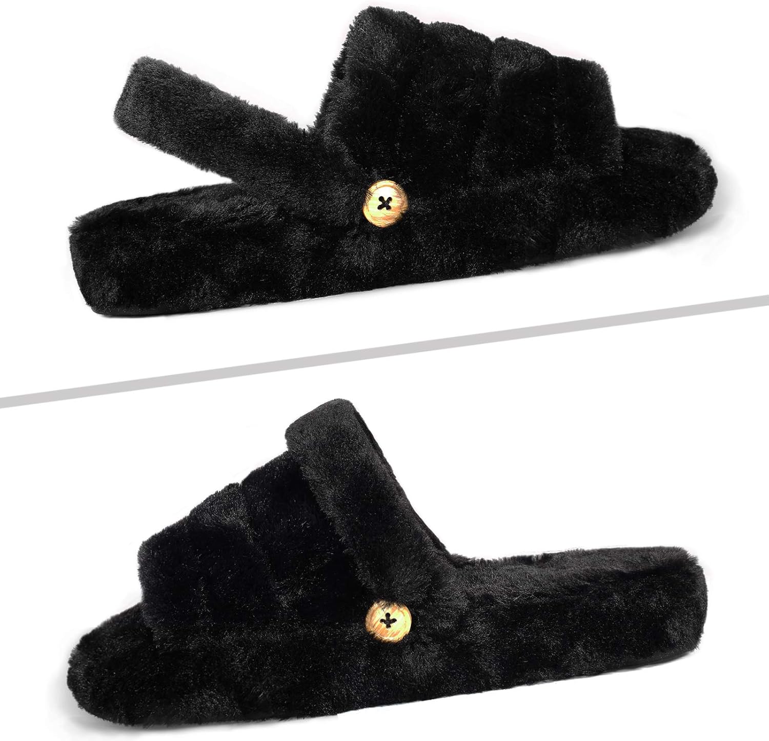 Amazon.com | SEVEGO Women’s Fuzzy Fluffy House Slippers with Strap, Soft Warm Comfy Flat Slides ...