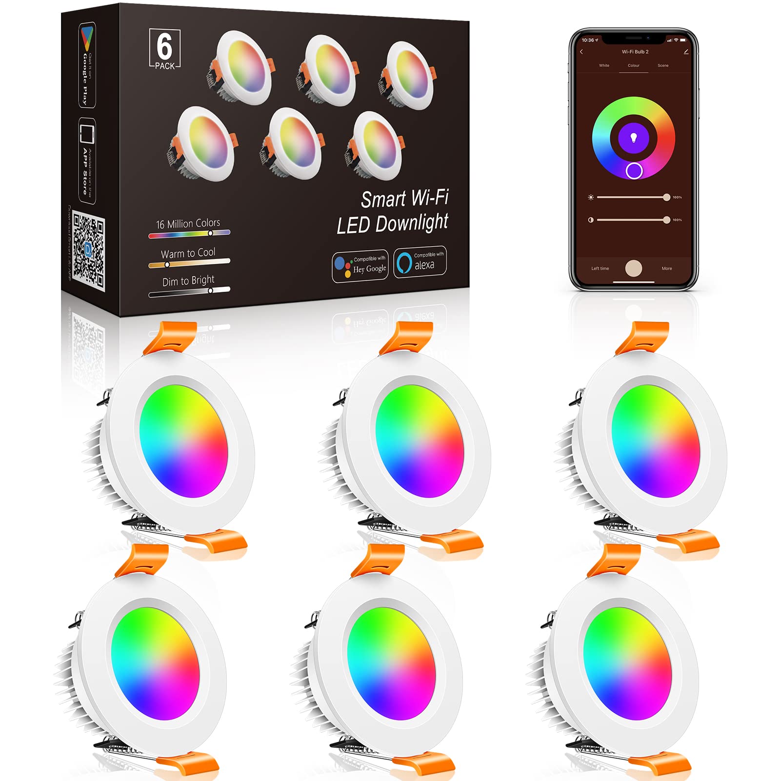 inShareplus 6 Pack 2 Inch Smart Recessed Lighting, WiFi LED Downlight ...