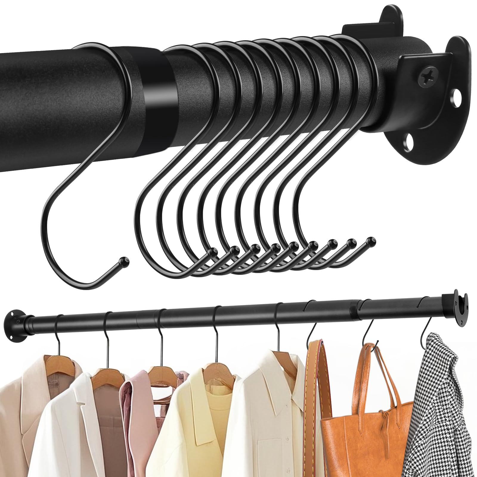 Creatyi 17 to 87 Inches Closet Rods for Hanging Clothes 1.3 Inches ...