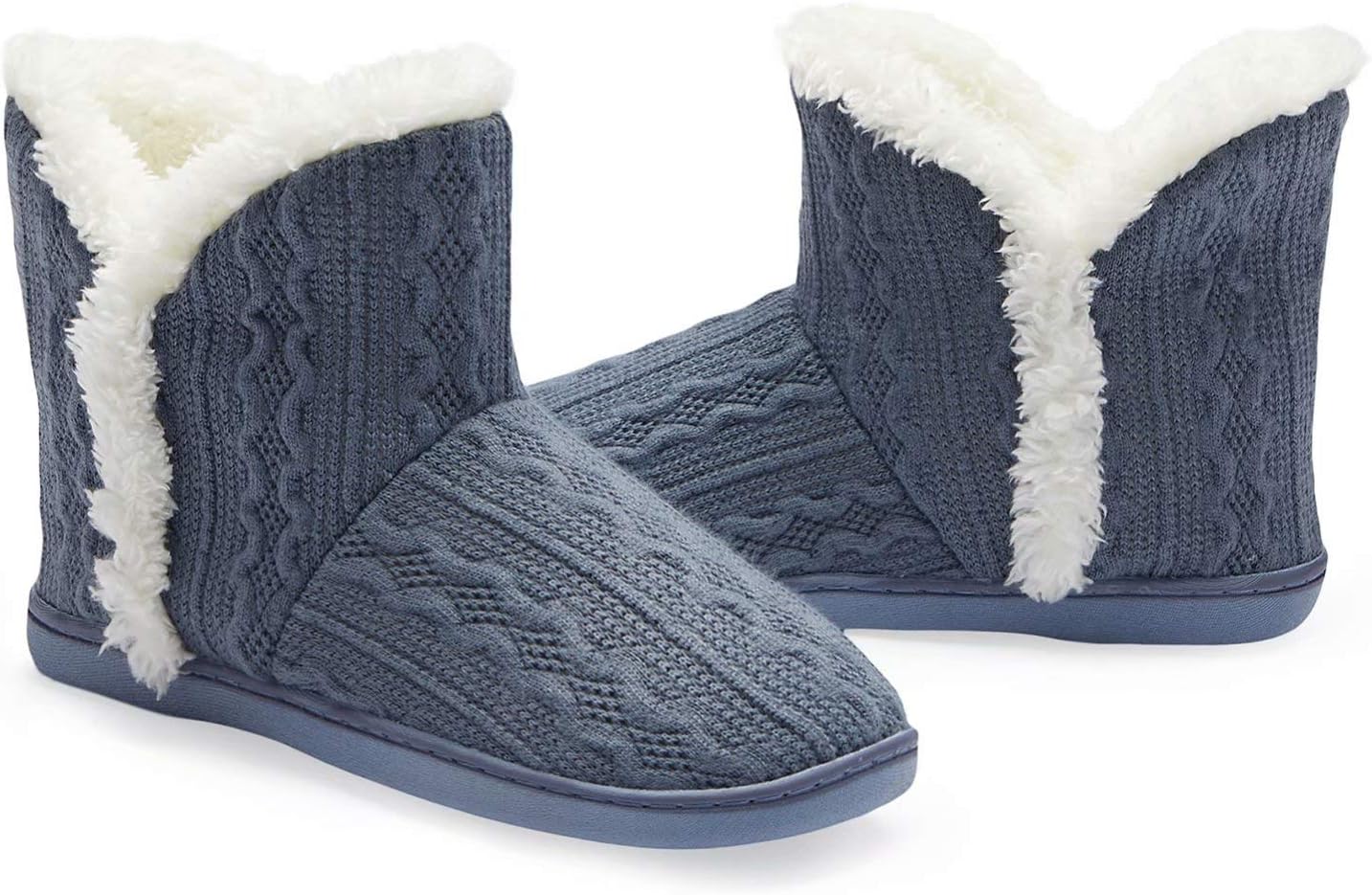 NineCiFun Women's Fuzzy Winter Bootie Slippers Knitted Ankle Boots Slippers Warm House Shoes ...