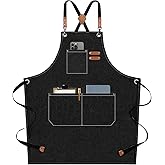 Amazon.com: AFUN Chef Aprons for Women Men with Large Pockets, Cotton Canvas Cross Back Water ...
