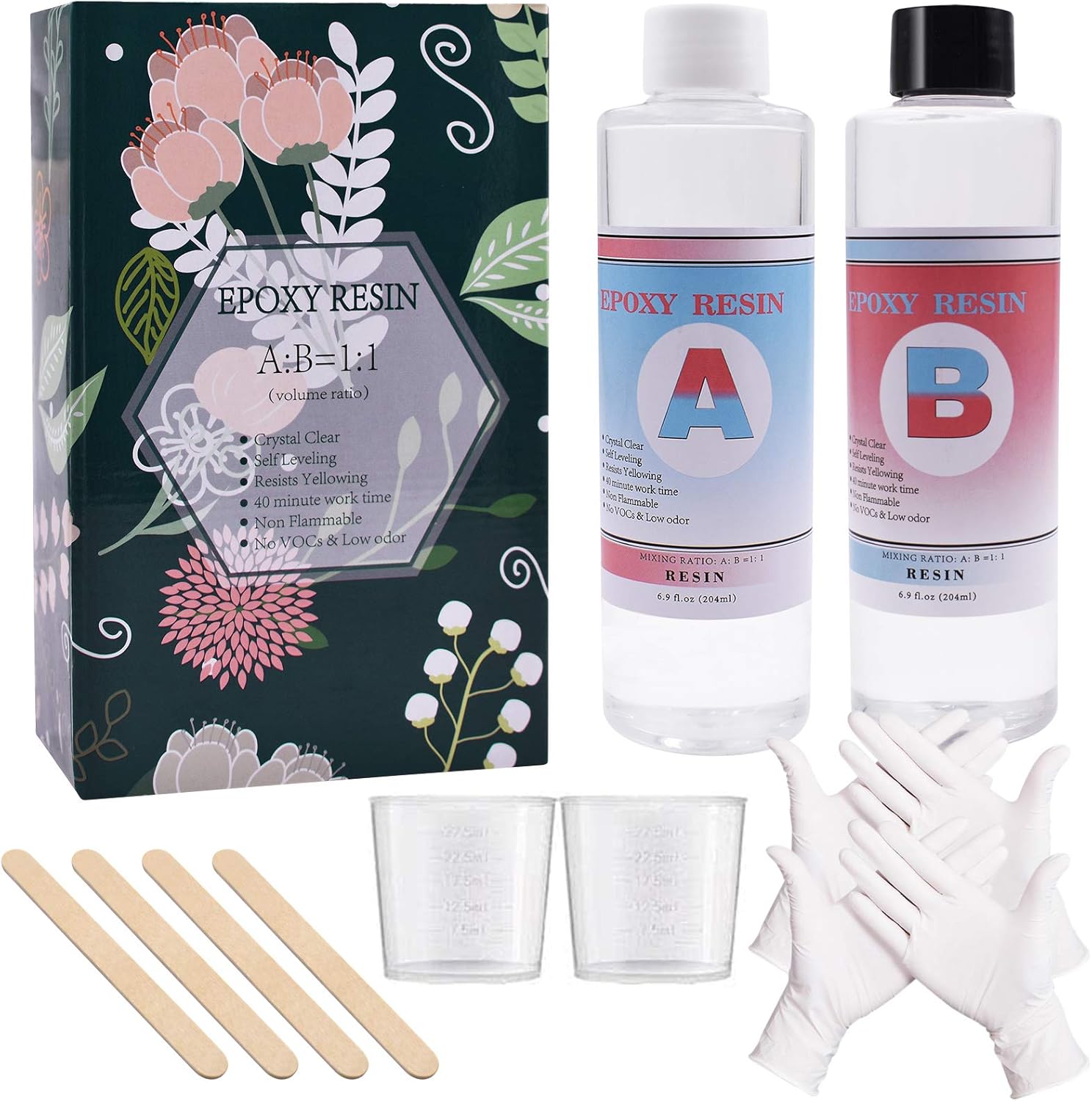 Epoxy Resin Kit – 16oz / 530g Crystal Clear Coating Hardener Kit with 1:1 Ratio Resin Coating ...