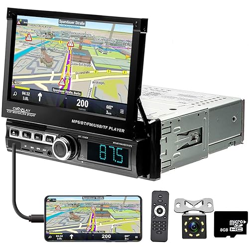 Car Stereo Single Din in Dash GPS Navigation 7 Inch Motorized Flip Out ...