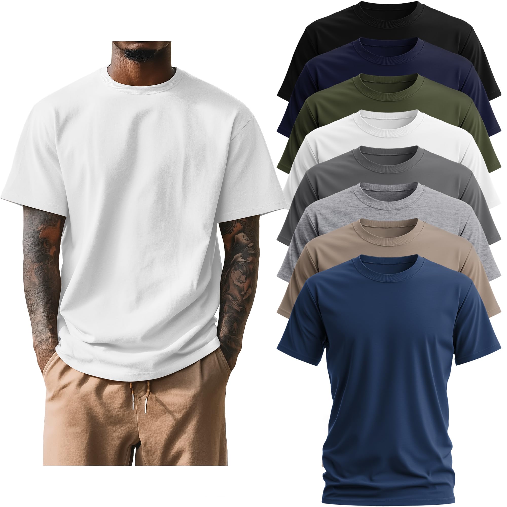 Ficerd 8 Pack Men's Big and Tall Shirts Short Sleeve Cotton Tee Summer ...