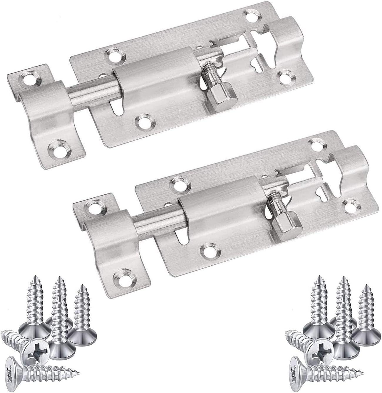 2 Pack Door Bolt Lock Stainless Steel Sliding Lock with Screws Barrel ...