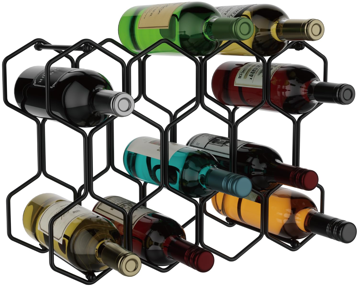 Buruis Countertop Wine Rack, 14-Bottle Modern Freestanding Metal Holder ...