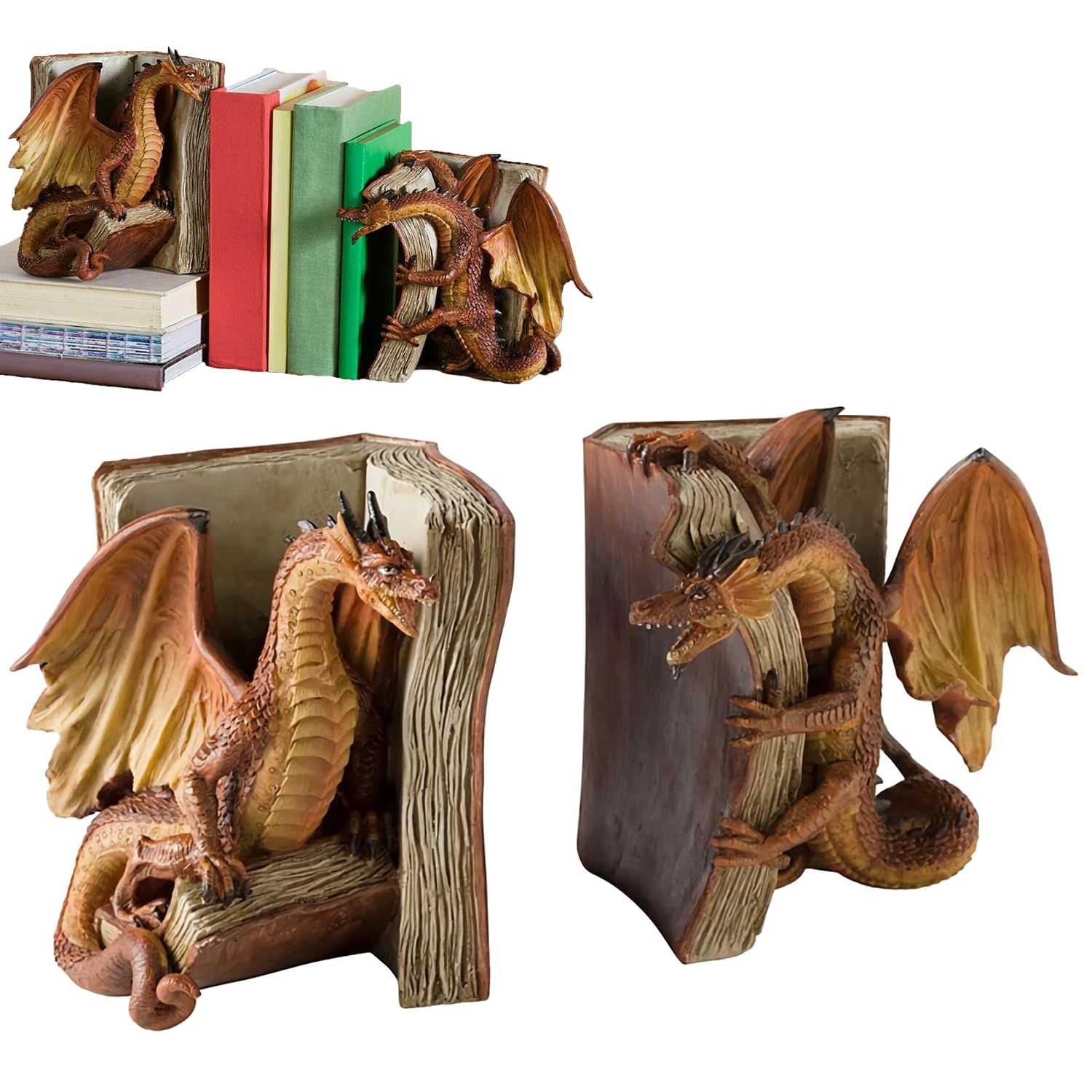 Vintage Gothic Dragon Bookends - 1 Pair Medieval Dragon Decorative ...