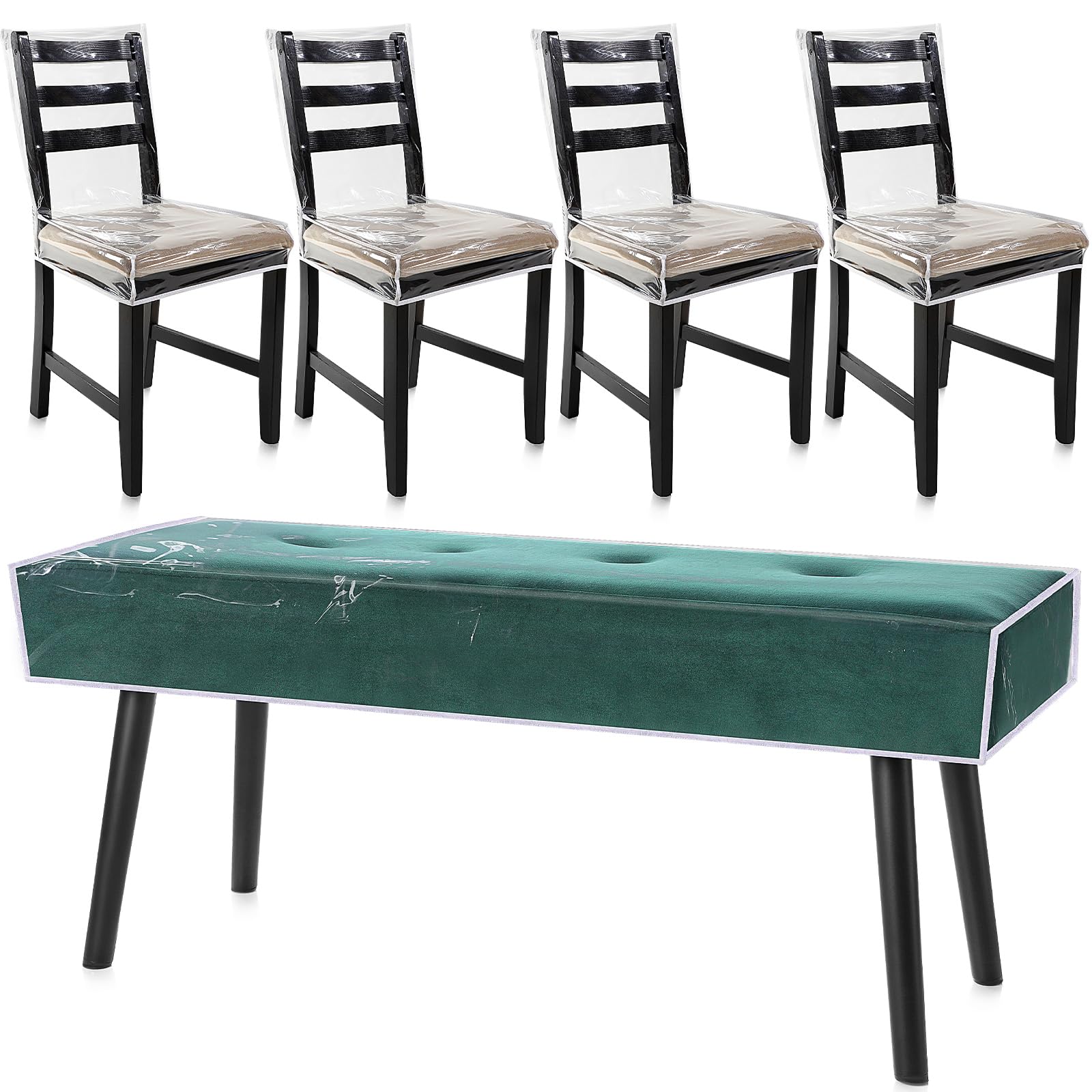 Breling Set of 5 Clear Dining Chair Covers and Bench Cover Kit 4 Pcs ...